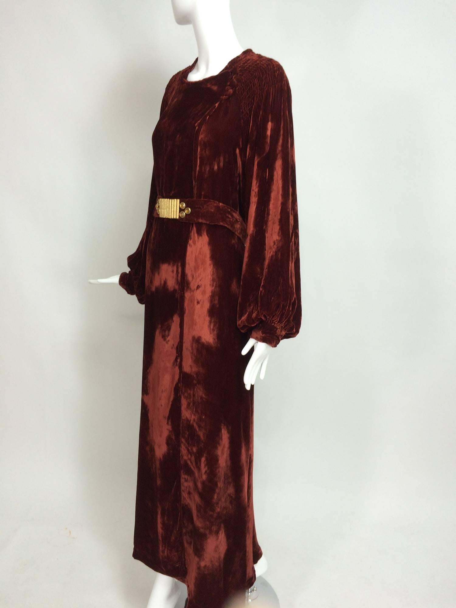 Vintage garnet smocked silk velvet evening robe 1930s at 1stDibs ...