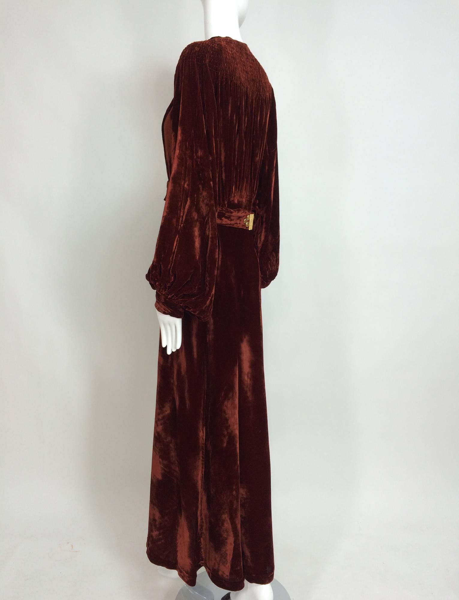 Vintage garnet smocked silk velvet evening robe 1930s at 1stDibs ...