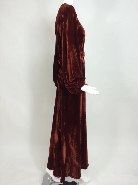 Vintage garnet smocked silk velvet evening robe 1930s at 1stDibs