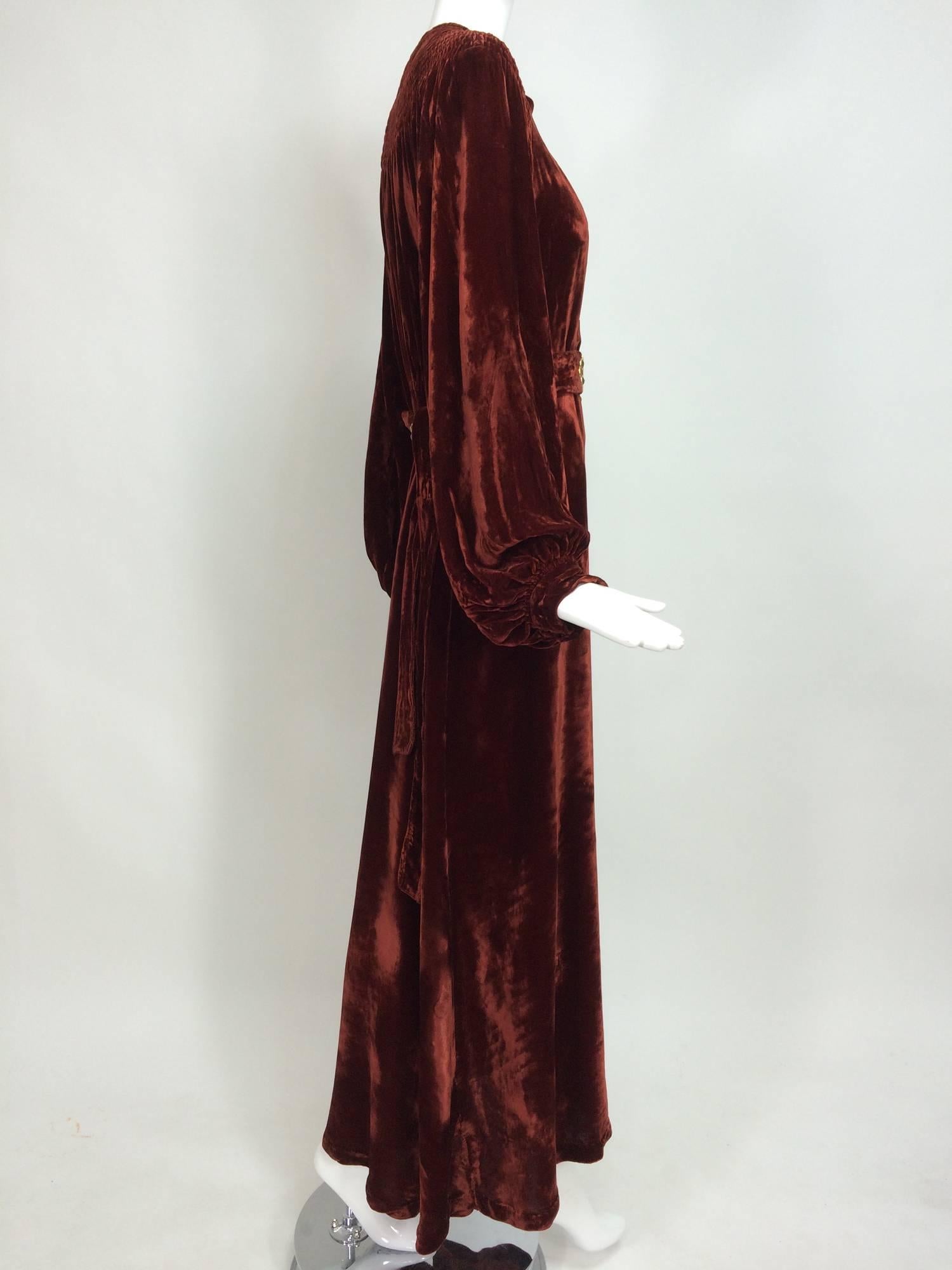 Vintage garnet smocked silk velvet evening robe 1930s at 1stDibs ...