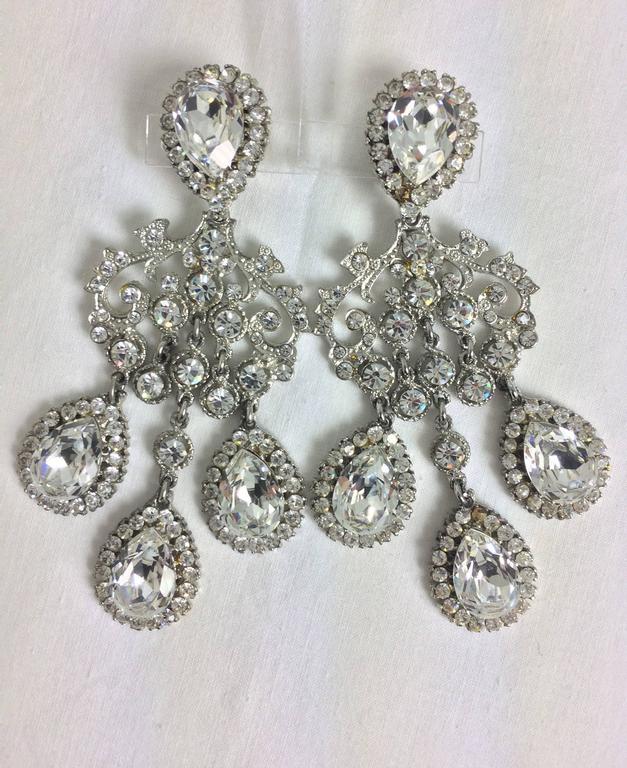 Massive chrystal rhinestone chandelier clip back earrings at 1stDibs