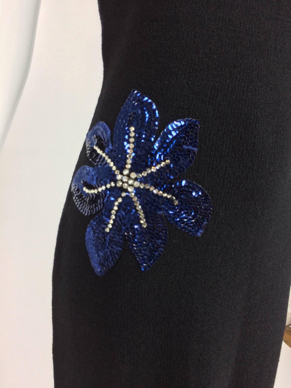 Adolfo 2pc black knit strapless dress and jacket with sequin flowers ...