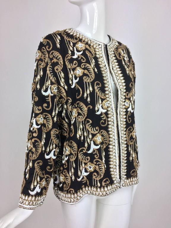 Vintage heavily beaded and embroidered black silk jacket 1990s Large at ...