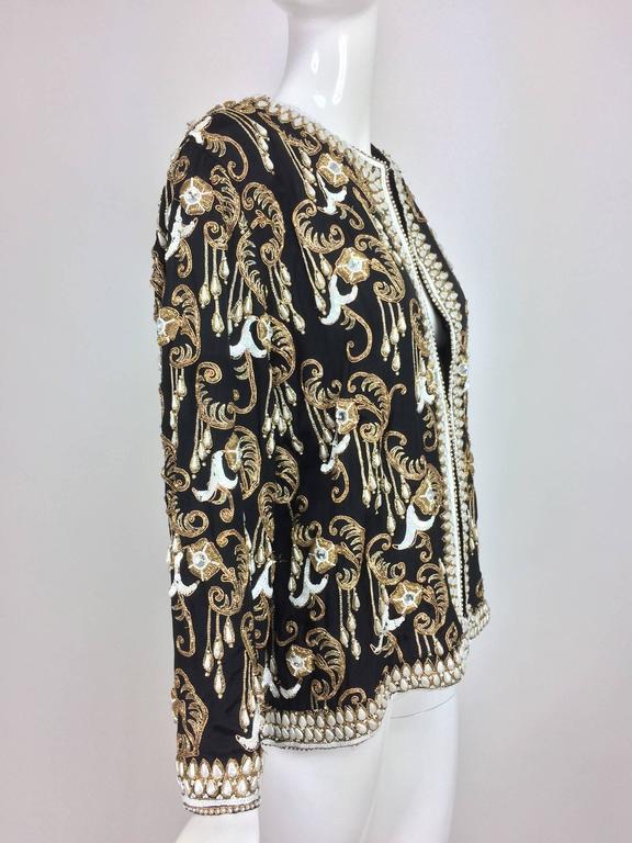 Vintage heavily beaded and embroidered black silk jacket 1990s Large at ...