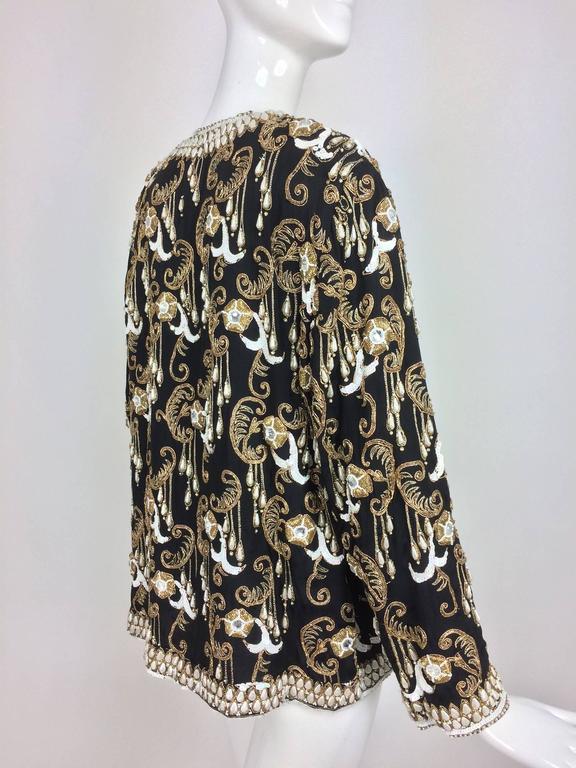 Vintage heavily beaded and embroidered black silk jacket 1990s Large at ...