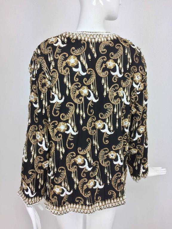 Vintage heavily beaded and embroidered black silk jacket 1990s Large at ...