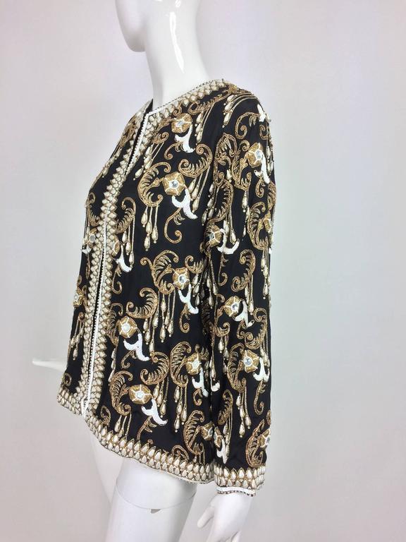 Vintage heavily beaded and embroidered black silk jacket 1990s Large at ...