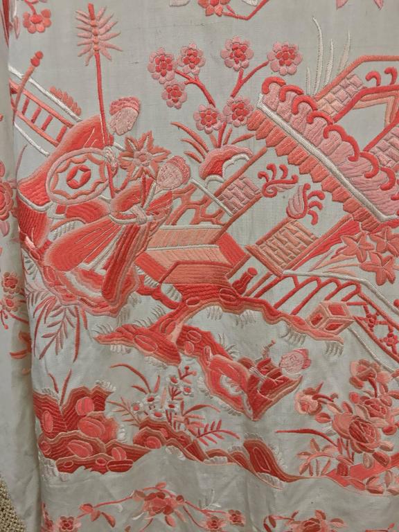 1920s Canton silk embroidered shawl in coral and cream at 1stDibs