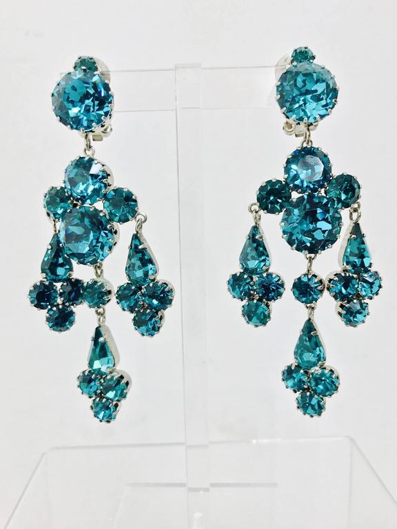 Vintage turquoise rhinestone chandelier clip back earrings Austria ...