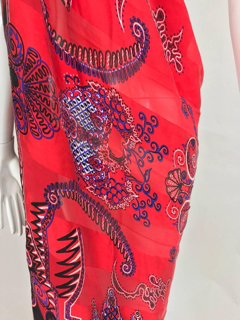 Vintage Zandra Rhodes large silk shawl in red and purple the three ...