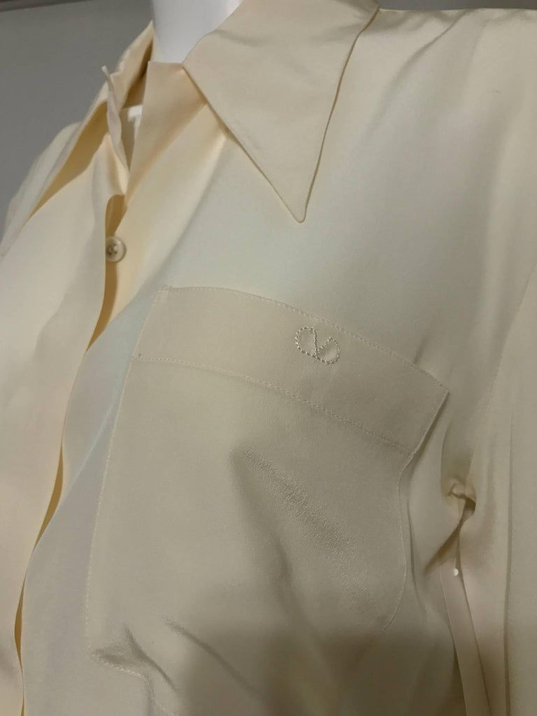 Valentino Cream Fine Silk Crepe Long Sleeve Blouse For Sale At 1stdibs