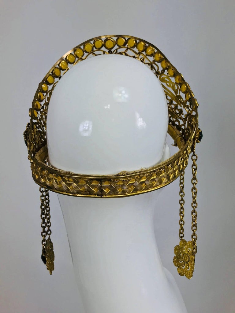 Rare Crown headdress gilt metal with jewels and side drops early 1900s ...