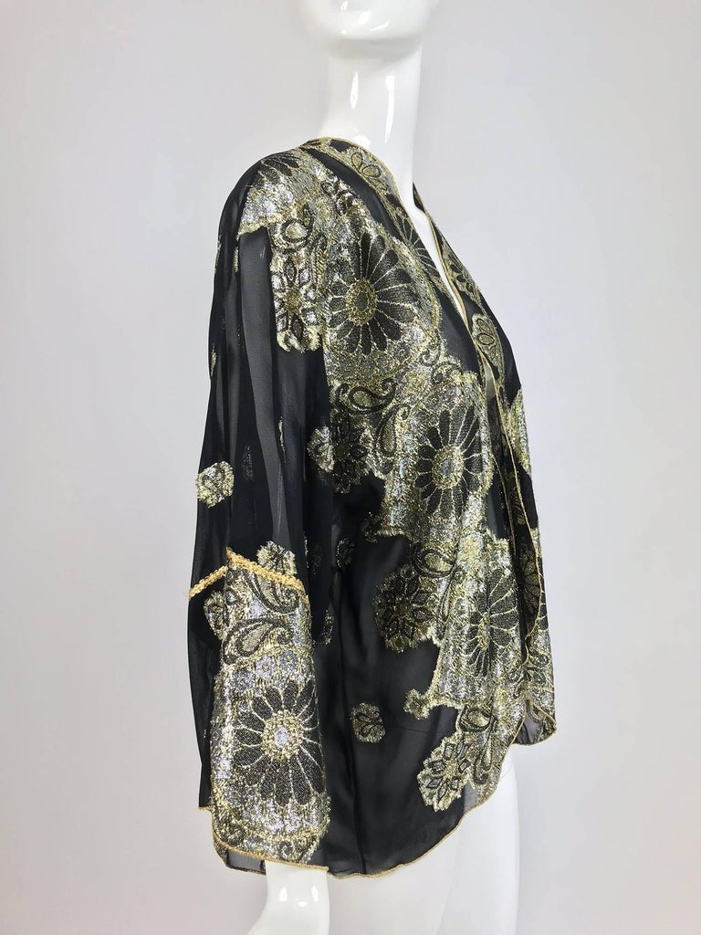 Vintage black chiffon silver and gold metallic kimono jacket 1970s For ...