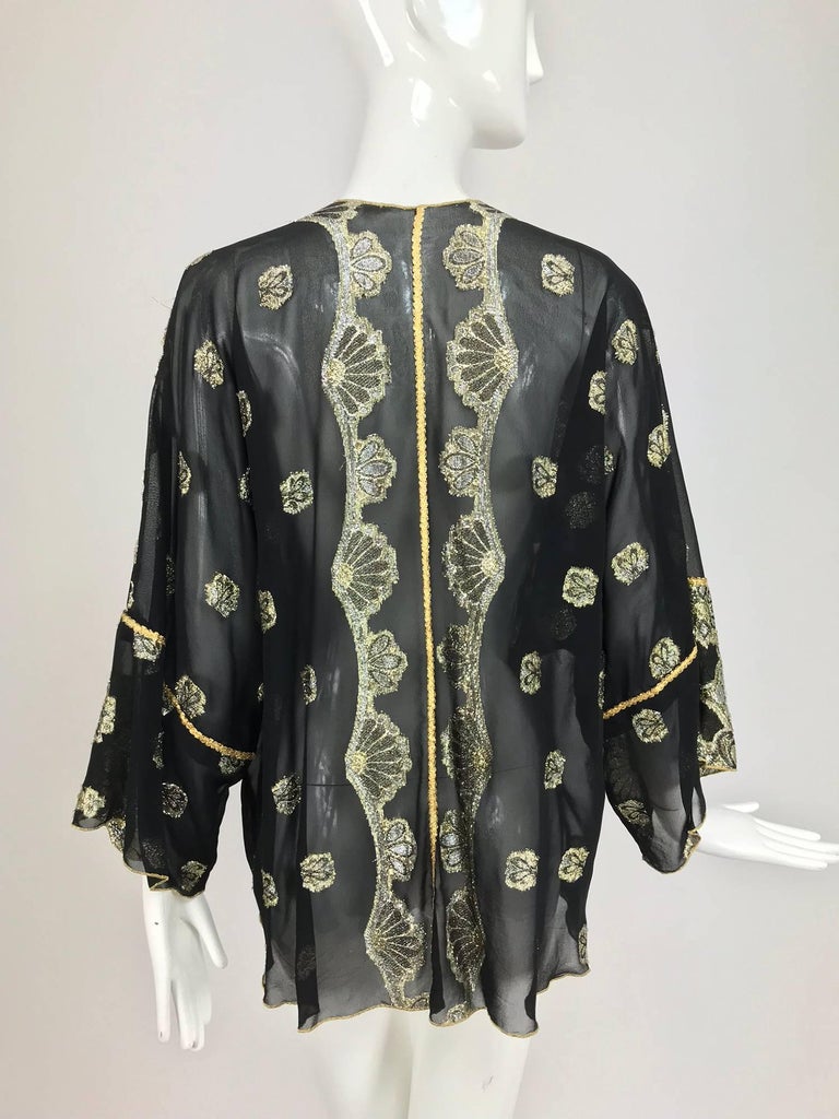 Vintage black chiffon silver and gold metallic kimono jacket 1970s For ...