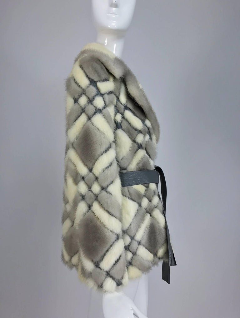 Mink jacket in a pieced grid pattern from the 1970s For Sale at 1stDibs