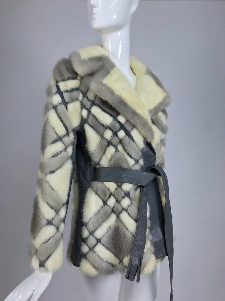 Mink jacket in a pieced grid pattern from the 1970s For Sale at 1stDibs