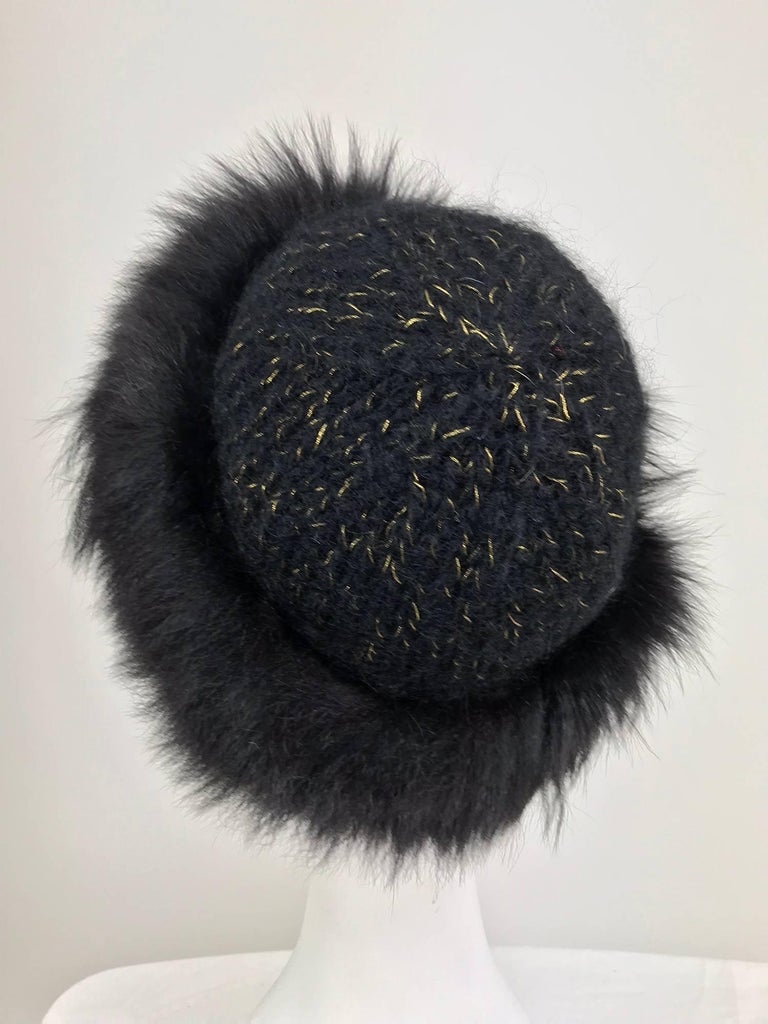 Lillie Rubin black fox fur and metallic knit hat 1970s For Sale at 1stDibs