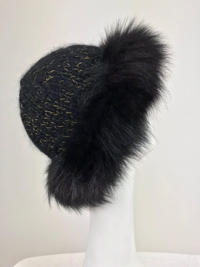 Lillie Rubin black fox fur and metallic knit hat 1970s For Sale at 1stDibs