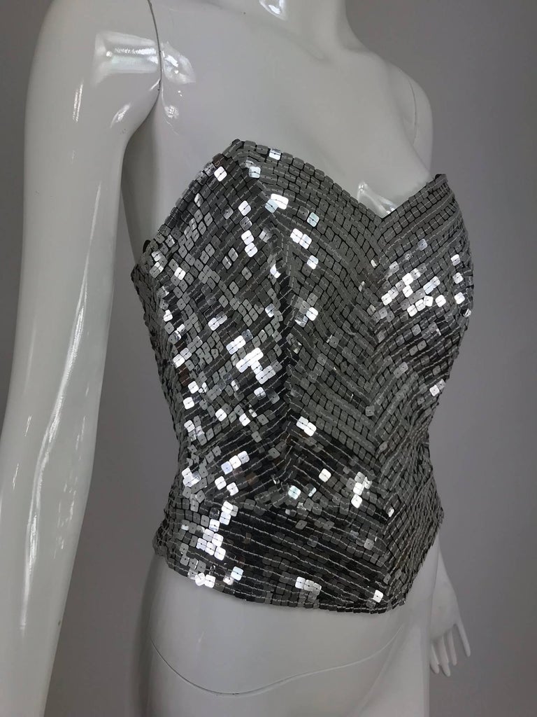 Oleg Cassini silver sequin bustier 1980s at 1stDibs