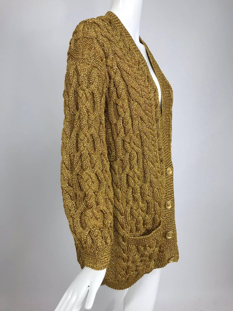 Anne Klein chunky gold metallic knit cardigan sweater 1990s at 1stDibs ...