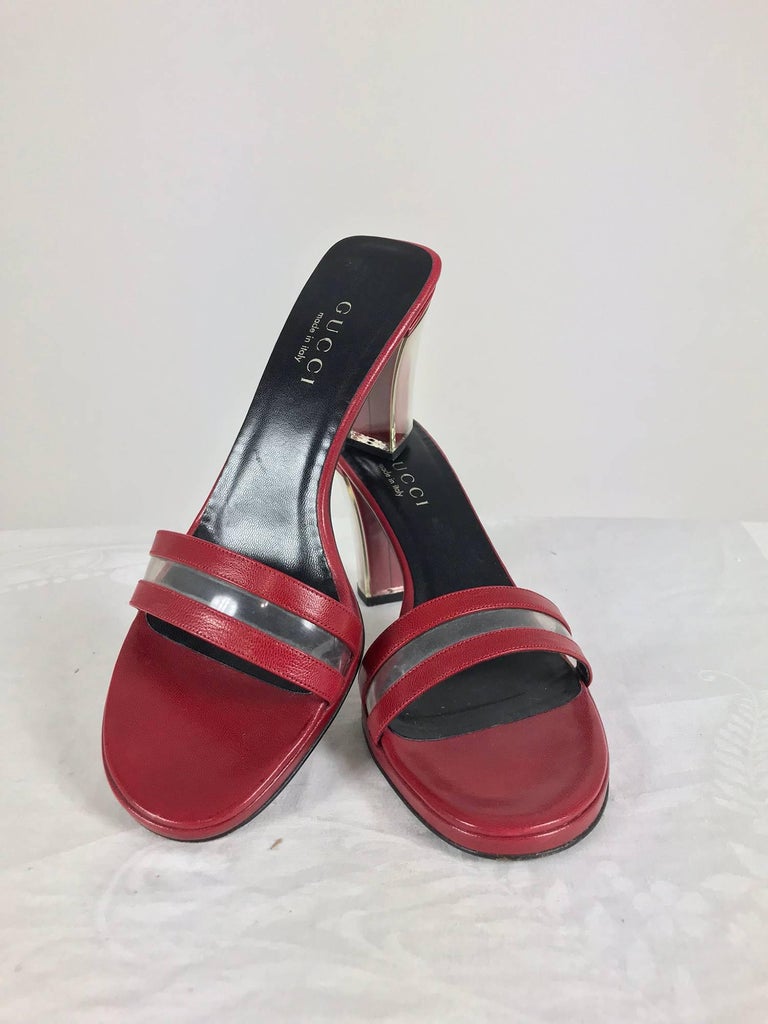 Gucci wine red leather Lucite heel mules 9B Unworn For Sale at 1stDibs
