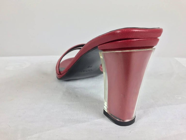 Gucci wine red leather Lucite heel mules 9B Unworn For Sale at 1stDibs