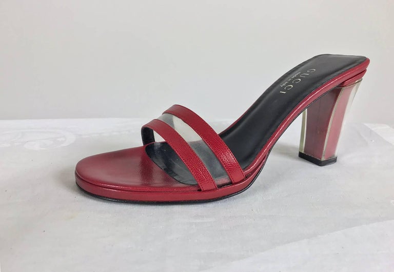 Gucci wine red leather Lucite heel mules 9B Unworn For Sale at 1stDibs