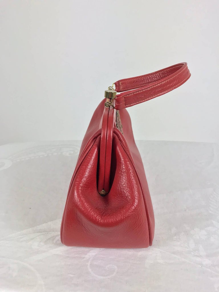 Roger Van S Red Pebble Leather Gold Hardware Handbag 1950s For Sale at ...