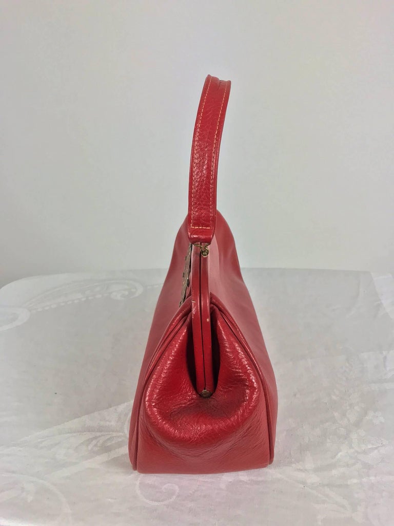Roger Van S Red Pebble Leather Gold Hardware Handbag 1950s For Sale at ...