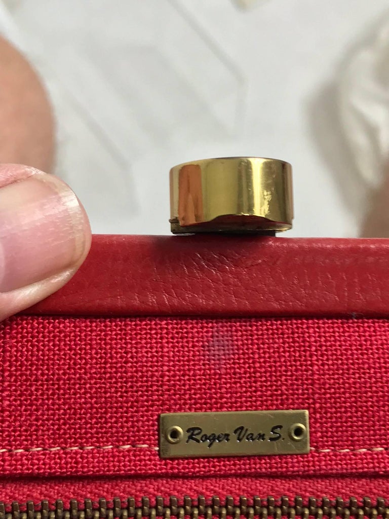 Roger Van S Red Pebble Leather Gold Hardware Handbag 1950s For Sale at ...