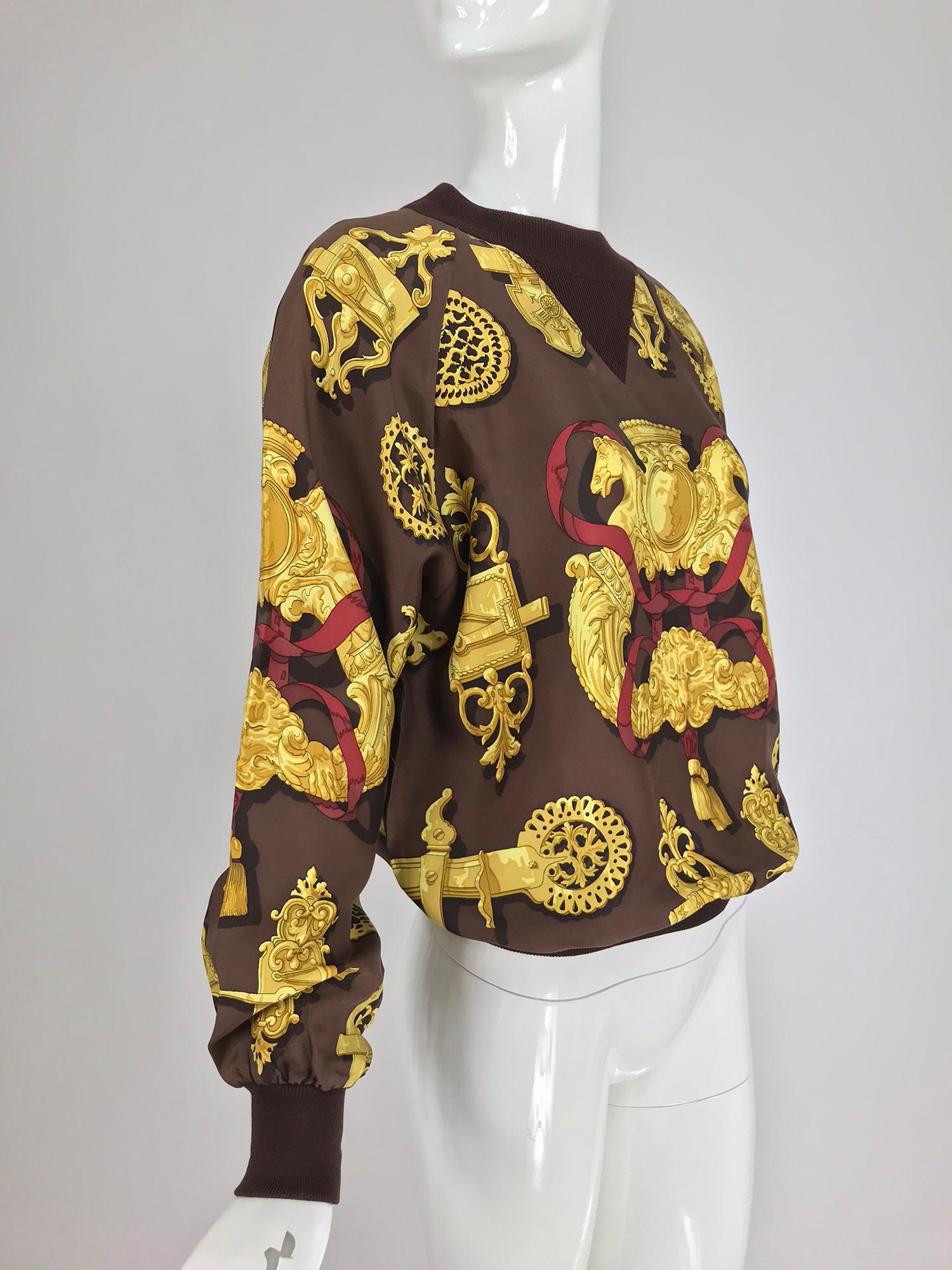 Hermes Ferronnerie Silk Twill Wool Knit Trim Shirt Sweater Caty Latham ...