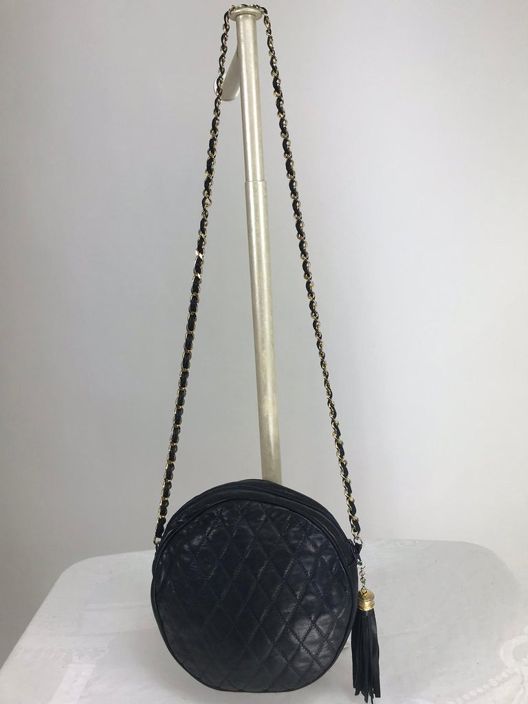 SISO Italy Navy Lambskin quilted leather round shoulder bag 1980s at ...