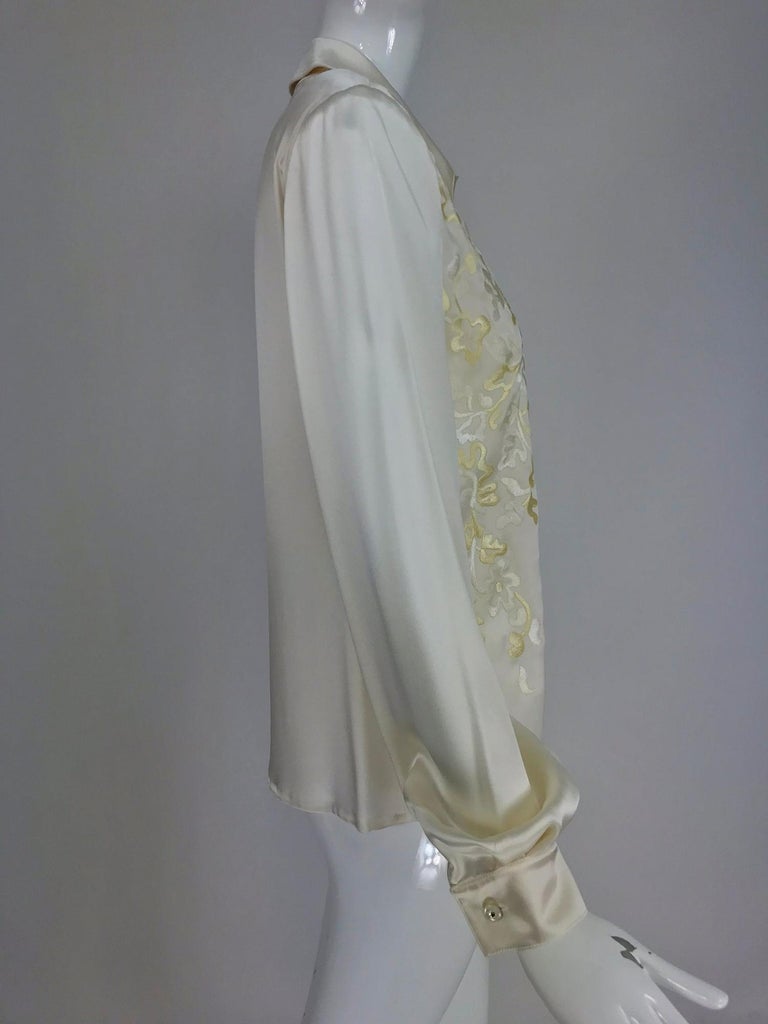 Valentino Cream Silk Satin Embroidered Blouse At 1stdibs