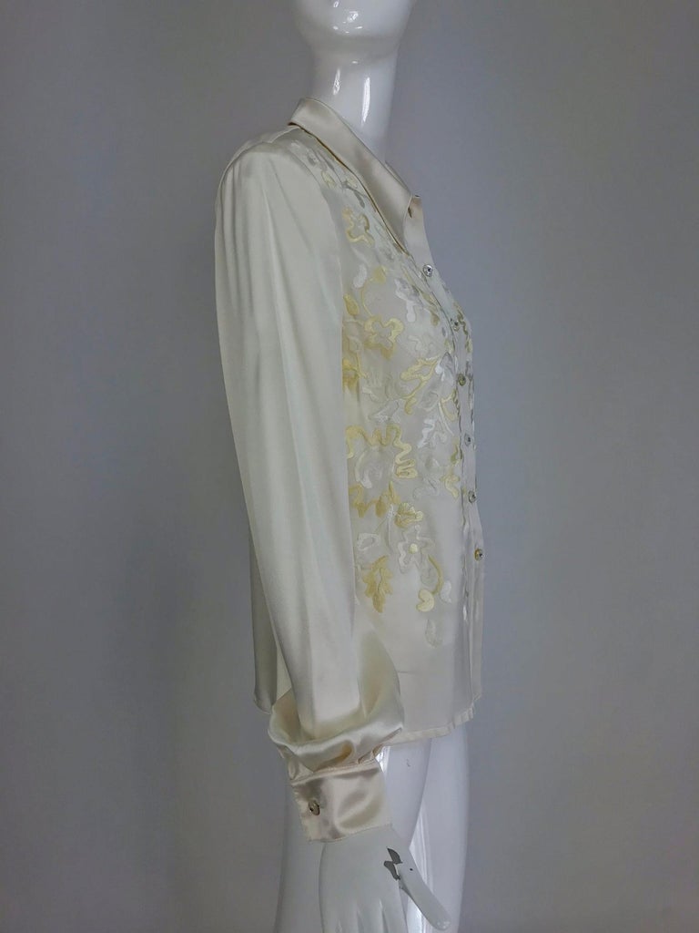 Valentino Cream Silk Satin Embroidered Blouse For Sale At 1stdibs