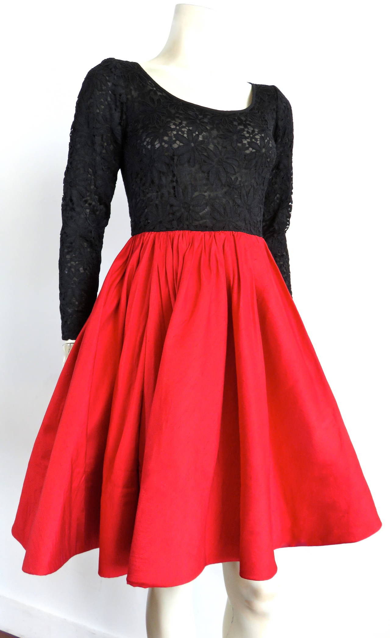 1990'S YVES SAINT LAURENT YSL Lace and Dupioni silk cocktail dress For ...
