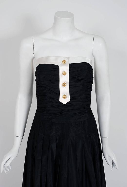 1992 Chanel Runway Black Silk and White Satin Ruched Strapless Gown ...