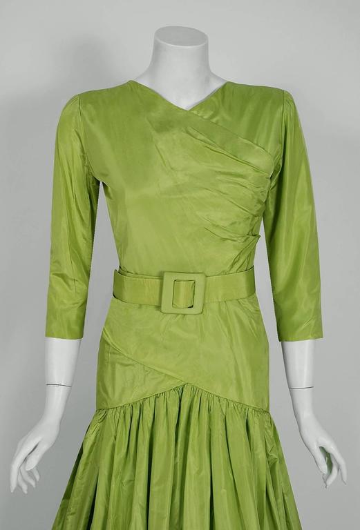 1986 Christian Dior Haute-Couture Chartreuse Silk Belted Hourglass ...
