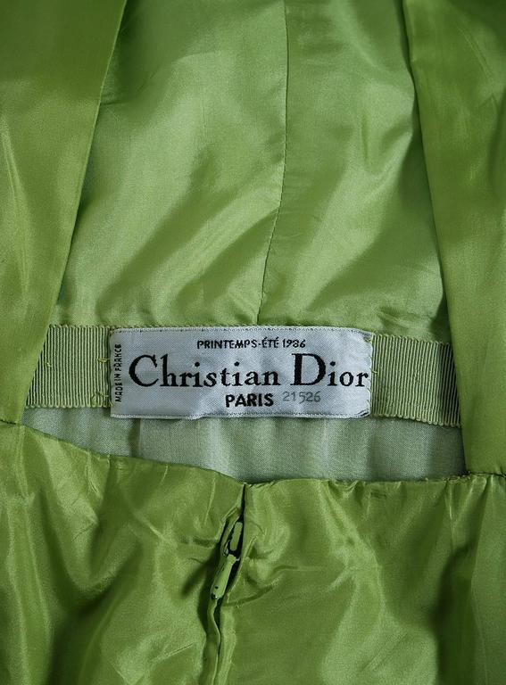 1986 Christian Dior Haute-Couture Chartreuse Silk Belted Hourglass ...