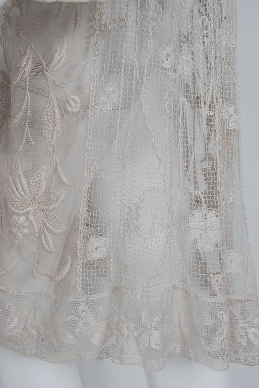Vintage 1920's Ivory Embroidered Net and Filet-Lace Angel Sleeve Bridal ...