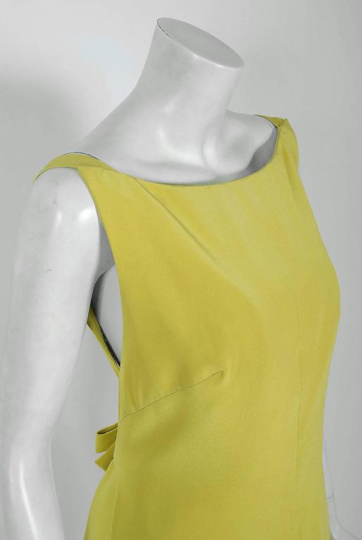 1962 Christian Dior Haute Couture Chartreuse Silk Backless Bow Cocktail ...