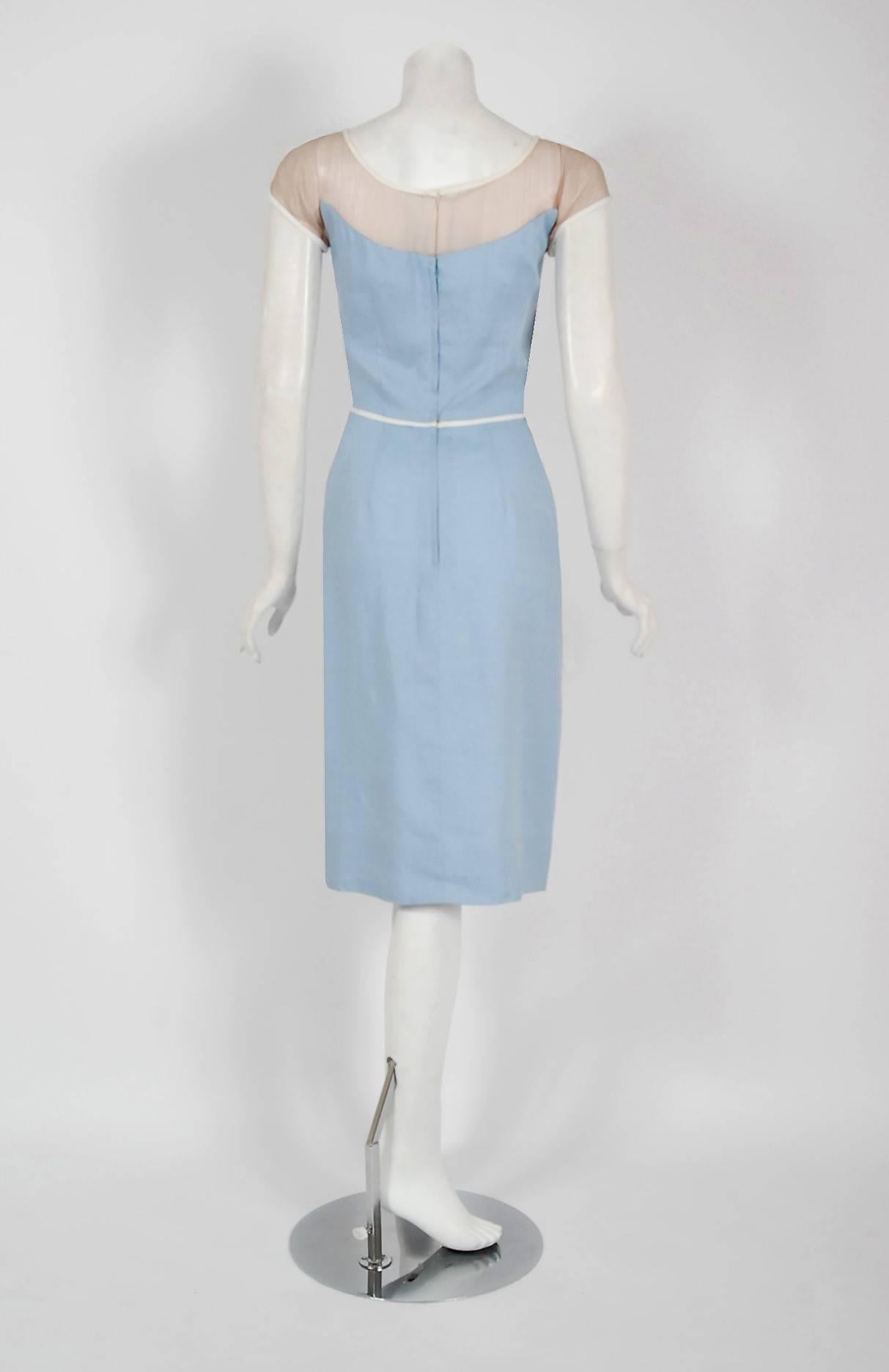 Vintage 1950's Peggy Hunt Baby-Blue Linen Applique Illusion Hourglass ...