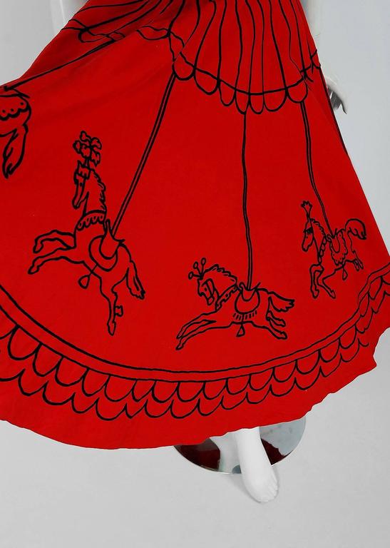 1950's Carousel Horses Novelty Print Red Cotton Mock-Halter Circle ...