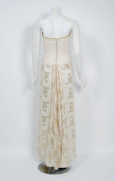 Vintage 1979 Bob Mackie Couture Metallic Ivory Gold Sari-Silk Strapless ...