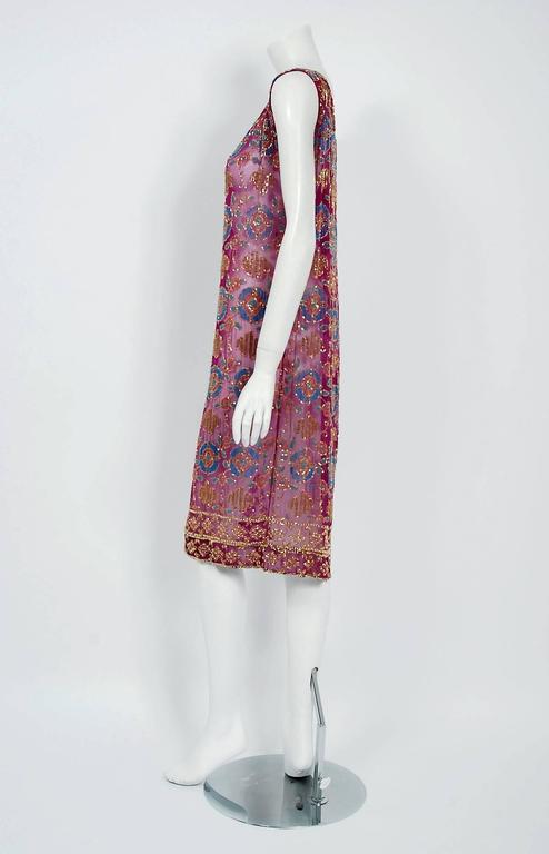 1920's French Couture Purple Beaded Sequin Deco Floral Chiffon Flapper ...