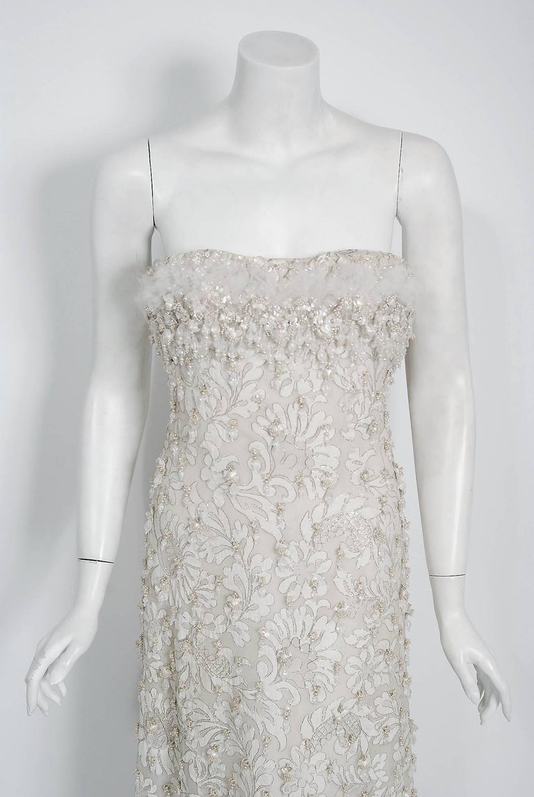 Vintage 1965 Pierre Balmain Couture Ivory Beaded Lace Strapless Bridal ...