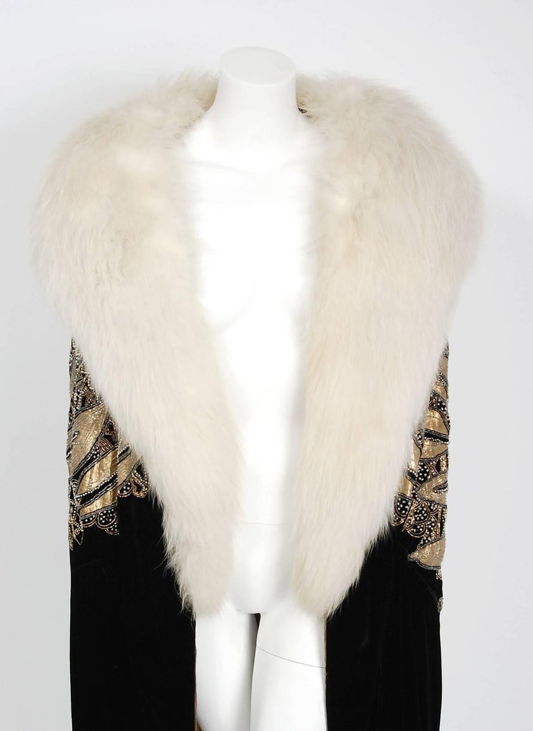 1920's Opulent Beaded Gold Lamé and Black Velvet Fox-Collar Flapper ...