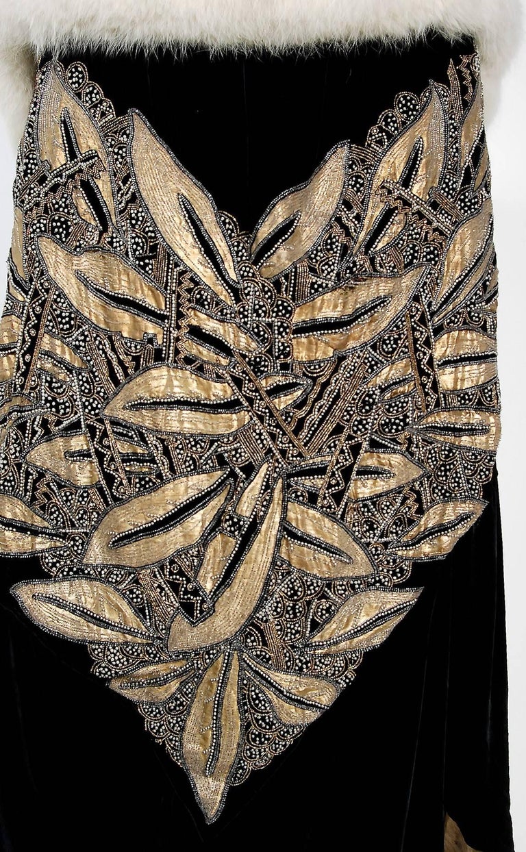1920's Opulent Beaded Gold Lamé and Black Velvet Fox-Collar Flapper ...