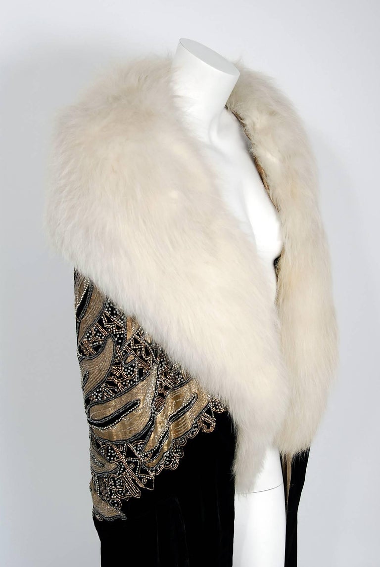 1920's Opulent Beaded Gold Lamé and Black Velvet Fox-Collar Flapper ...