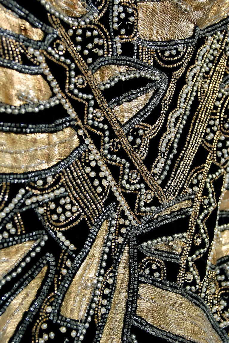1920's Opulent Beaded Gold Lamé and Black Velvet Fox-Collar Flapper ...