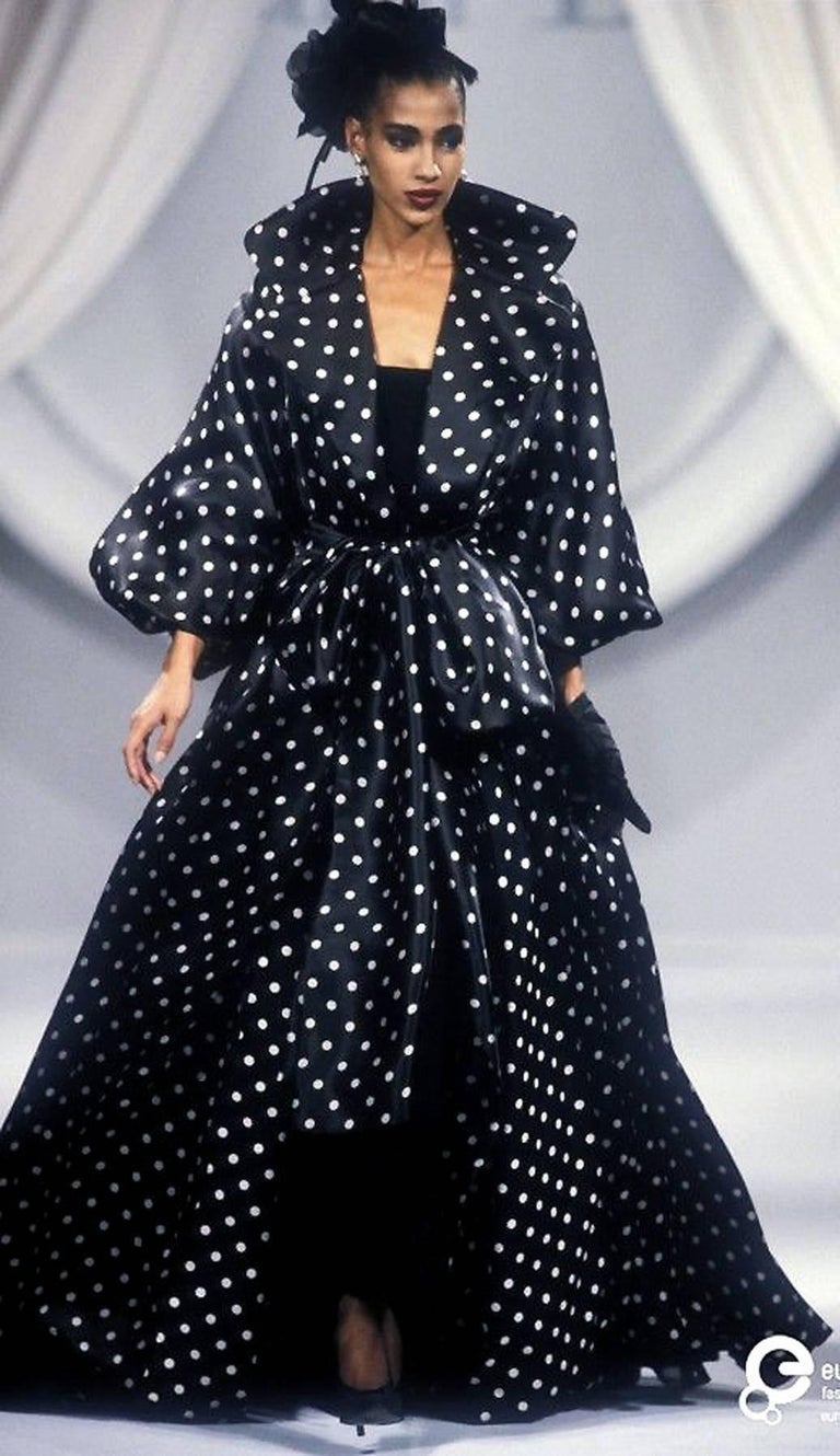 1990 Christian Dior Haute Couture Runway Polka Dot Silk Full Length ...